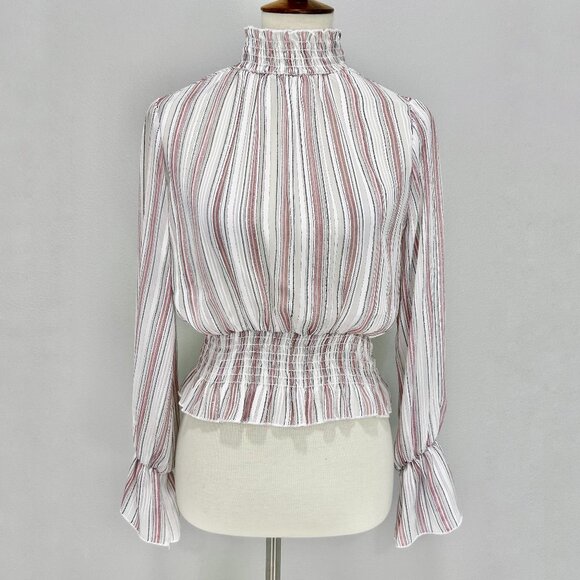 Nylon Apparel | Tops | Nylon Apparel Pink White Striped Sheer Smocked ...